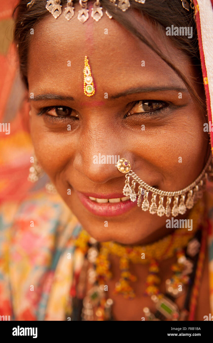 Portrait of traditional Indian Rajasthani woman, India people Stock ...