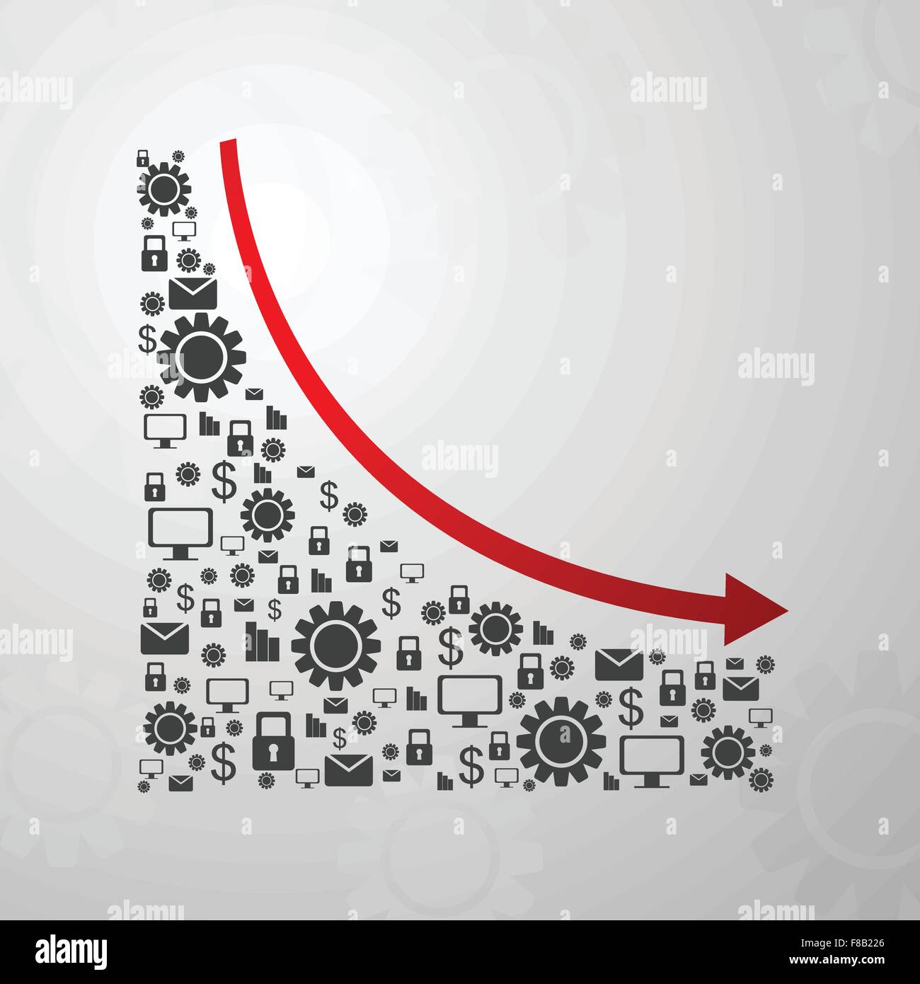 Abstract decline graph arrow with communication icons. Vector design ...