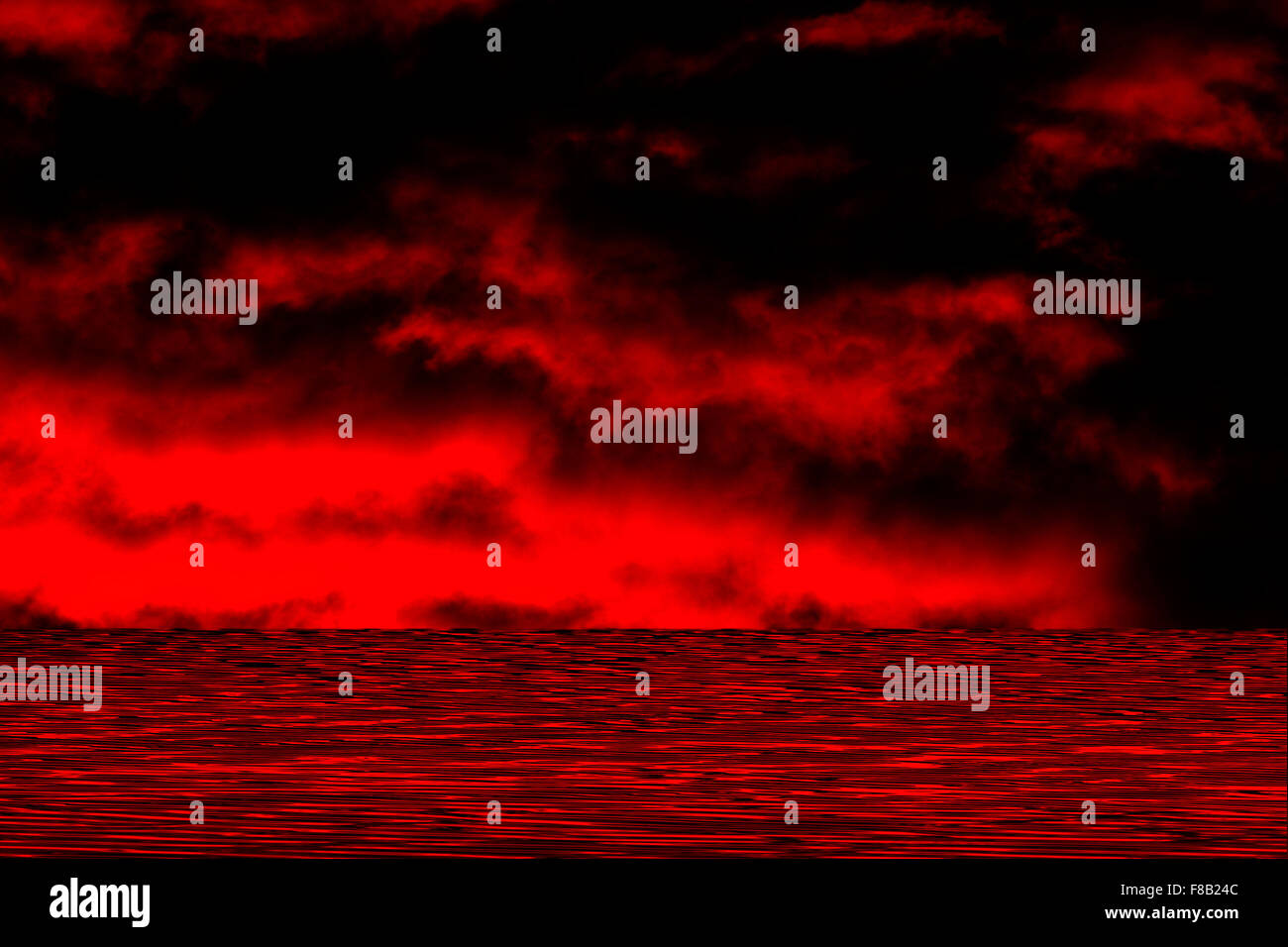 Red water, sea, horizon and clouds at sea. Or a meltdown inside a ...