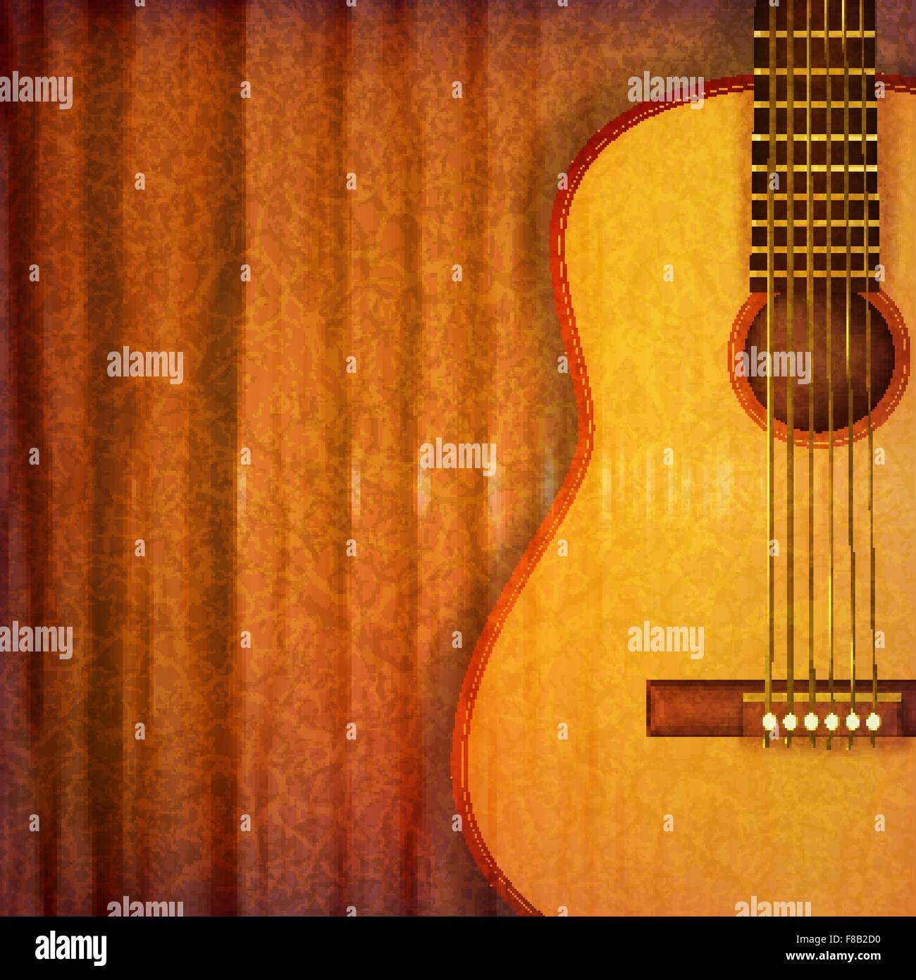 abstract grunge music background with acoustic guitar vector ...
