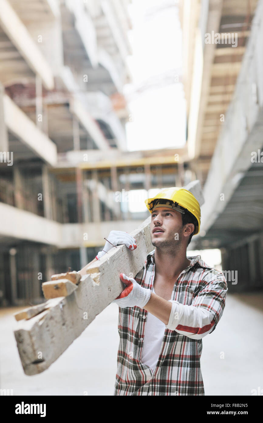 handsome hard worker people portrait at concstruction site Stock Photo ...