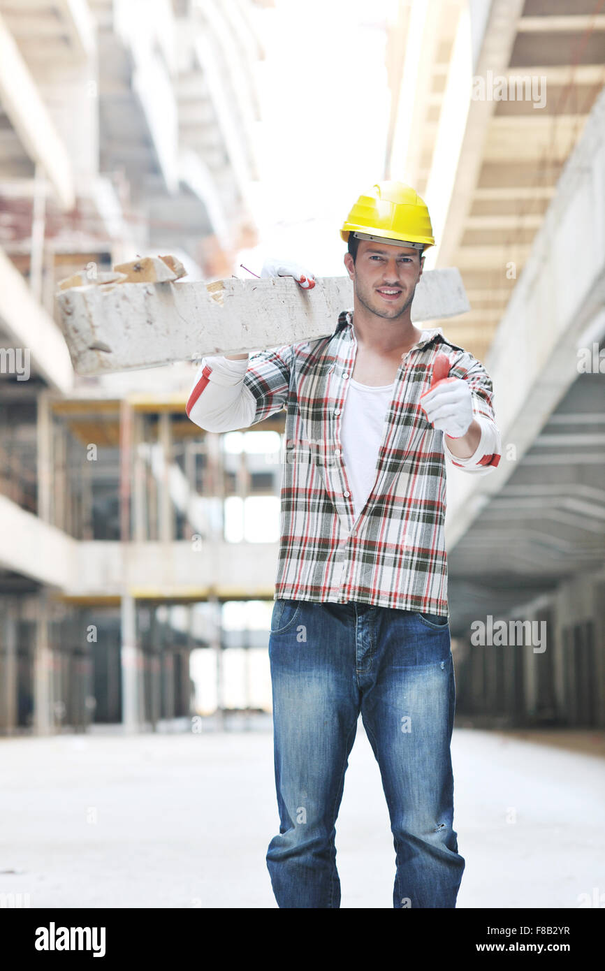 handsome hard worker people portrait at concstruction site Stock Photo ...