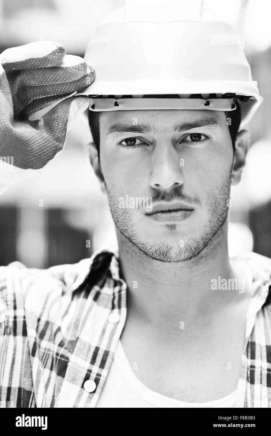 handsome hard worker people portrait at concstruction site Stock Photo ...