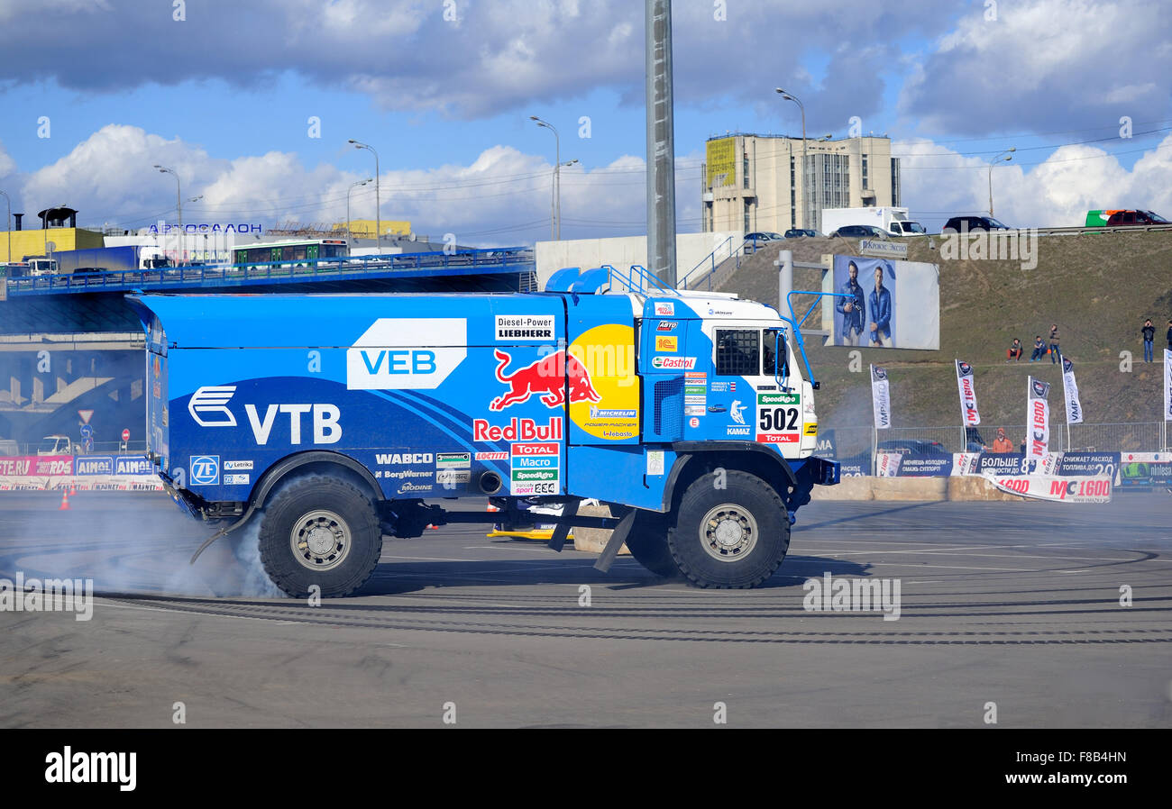 Moscow, Russian truck rally Kamaz performs drift, team "Kamaz-Master ...