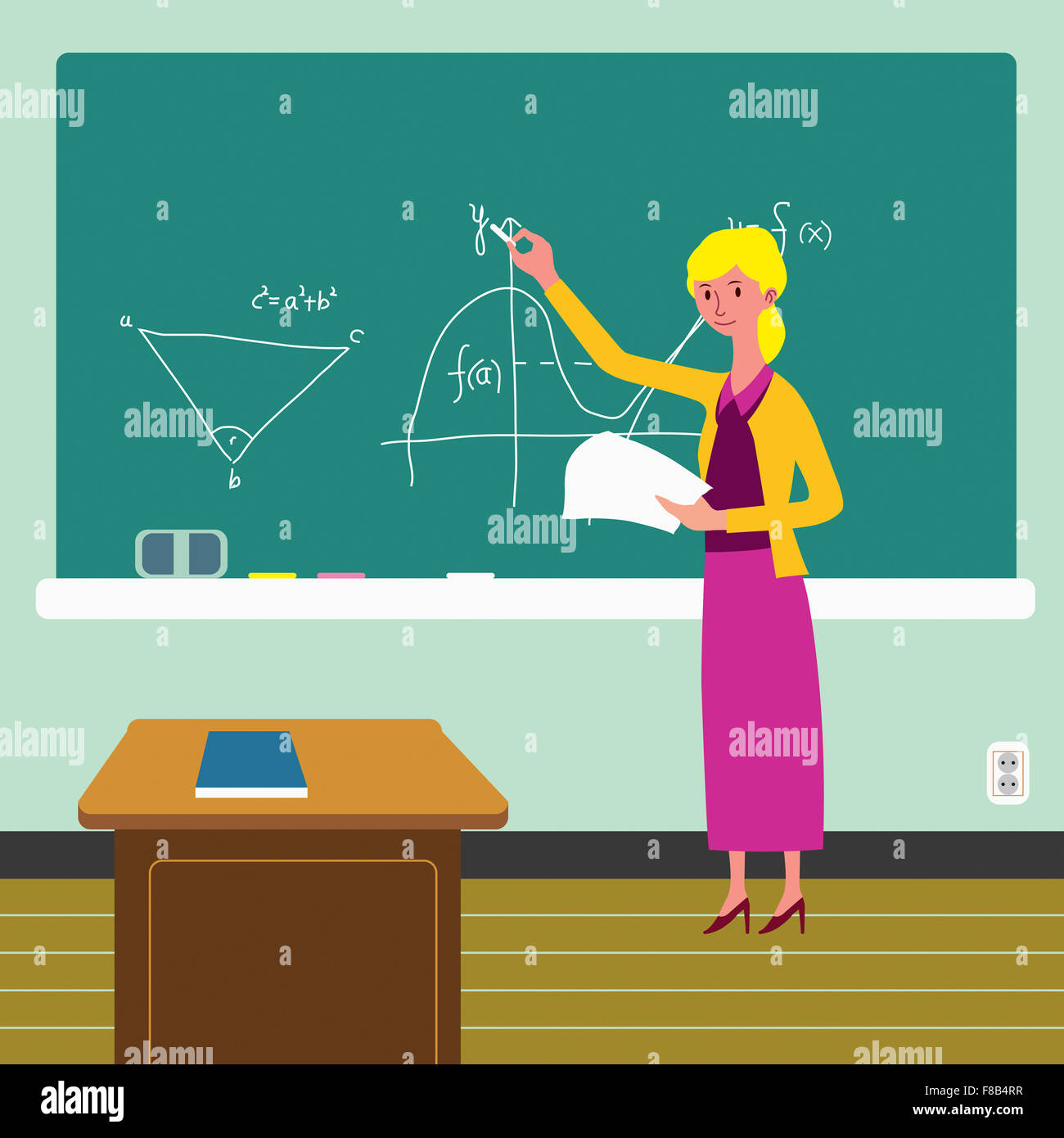 Teacher drawing a graph on the balackboard in classroom Stock Photo - Alamy