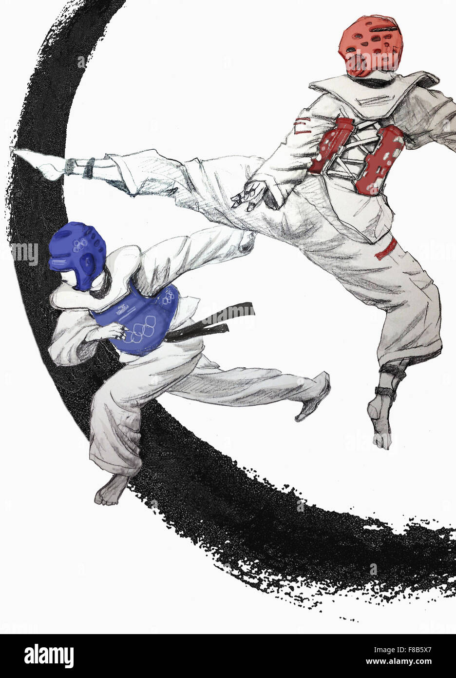 Two dynamic Taekwondo players jumping and kicking Stock Photo - Alamy