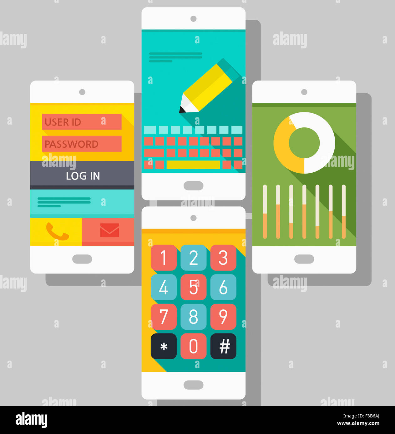 Various mobile user interface design including dial buttons, graphs ...