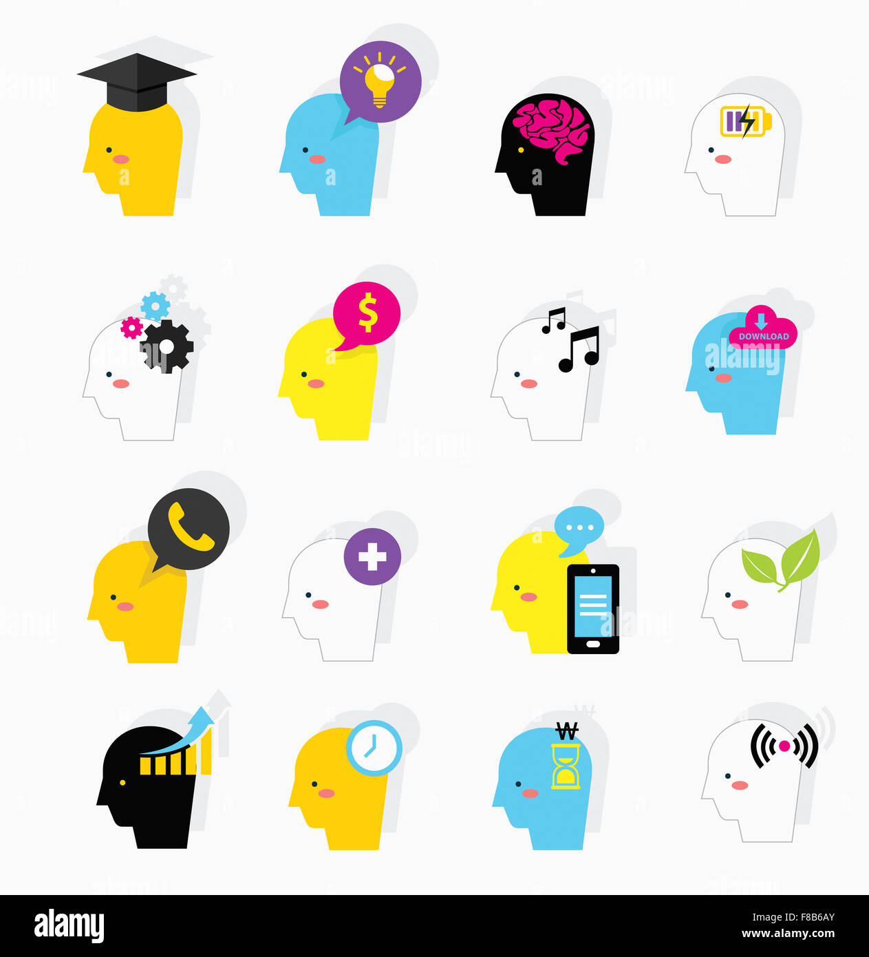 Set of various icons with human brain Stock Photo - Alamy