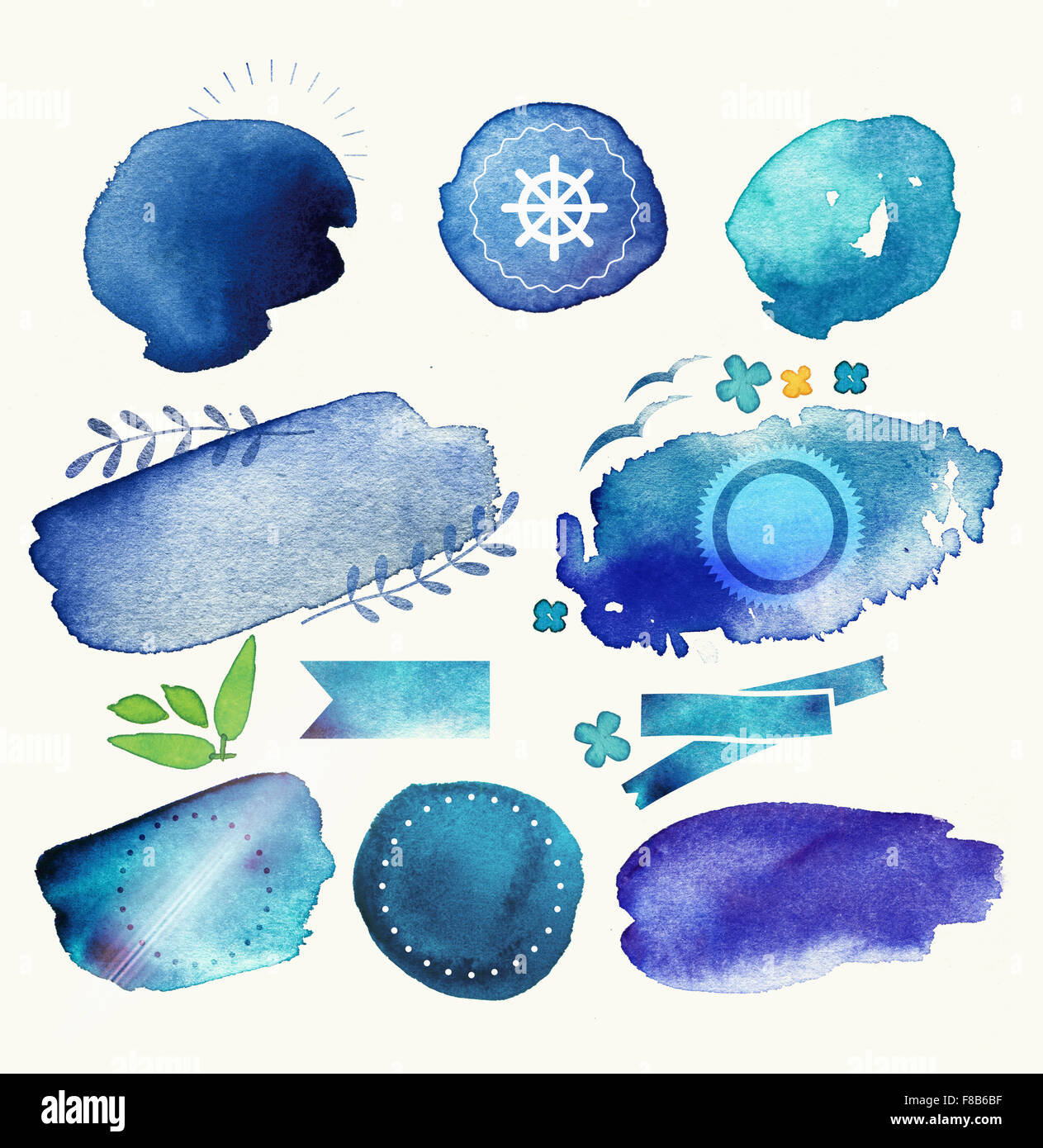 Various watercolor labels for summer Stock Photo - Alamy