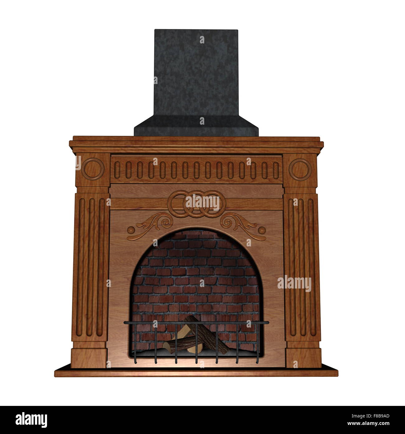 Fireplace isolated in white background - 3D render Stock Photo - Alamy