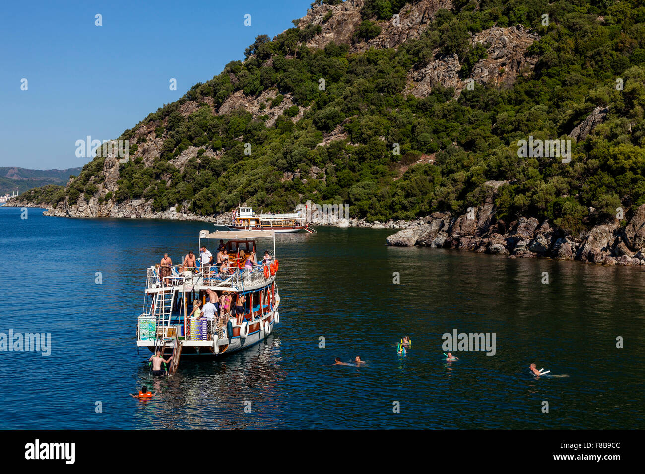 Tourists On A Boat Trip, Marmaris, Mugla Province, Turkey Stock Photo ...