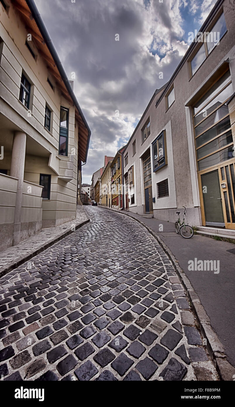 Budapest old street, wide view Stock Photo - Alamy