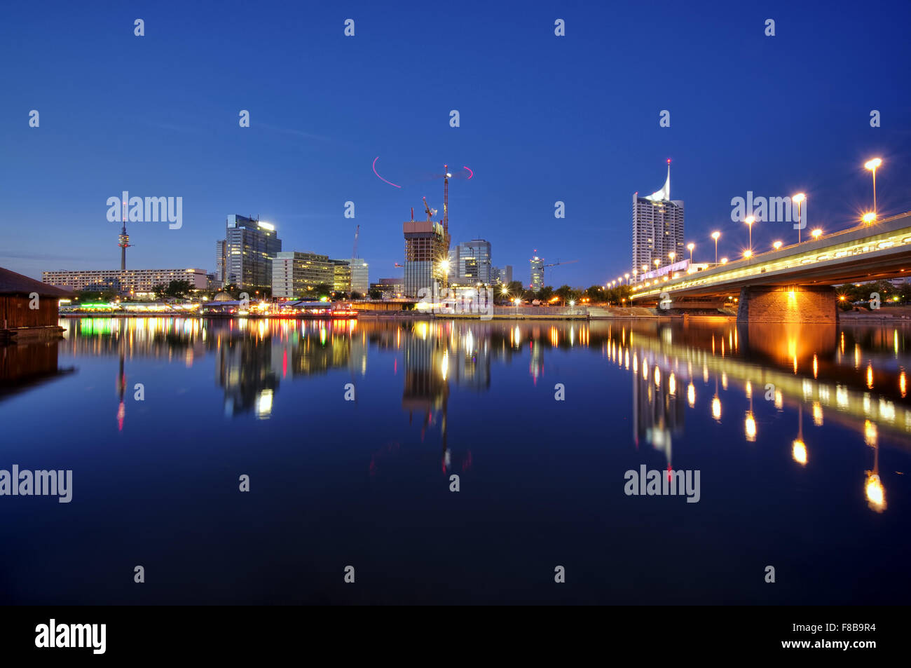 Danube River in Vienna, night scene Stock Photo - Alamy