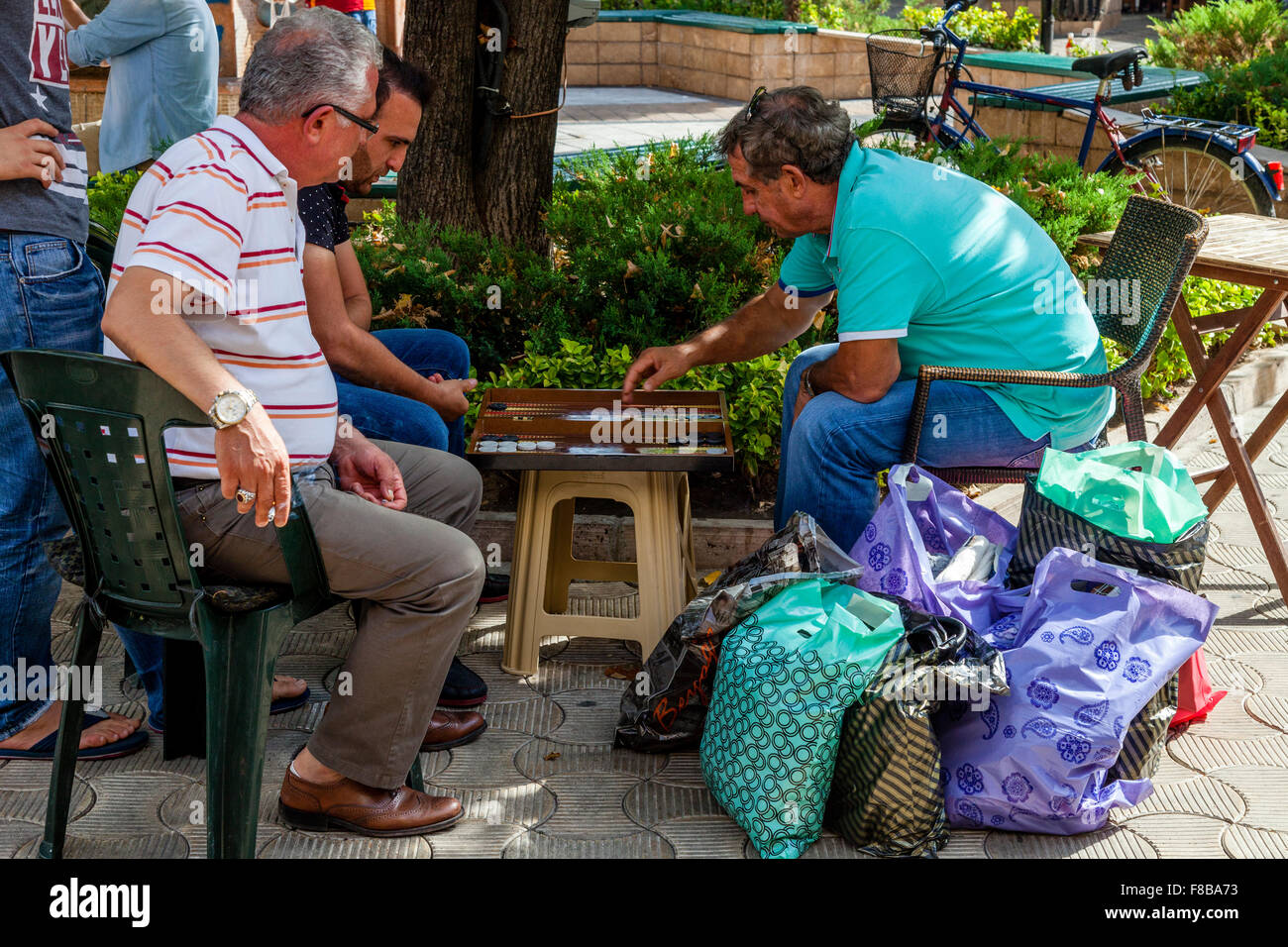 Turkish Men Playing Backgammon In The Street, Marmaris, Mugla Province ...