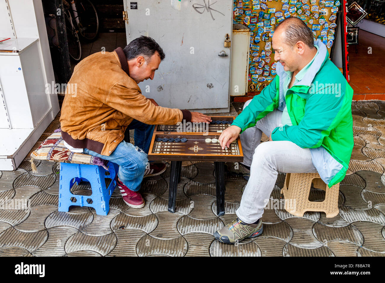 Turkish Men Playing Backgammon In The Street, Marmaris, Mugla Province ...