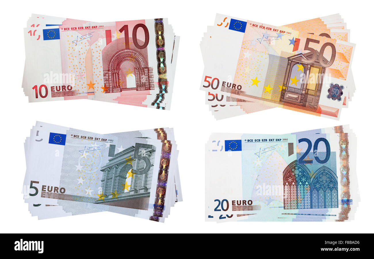 small euro banknotes. Isolated over white background Stock Photo - Alamy