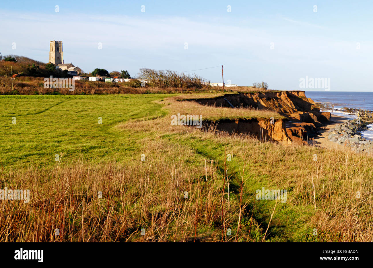 A cliff top footpath on the east coast at the village of Happisburgh ...