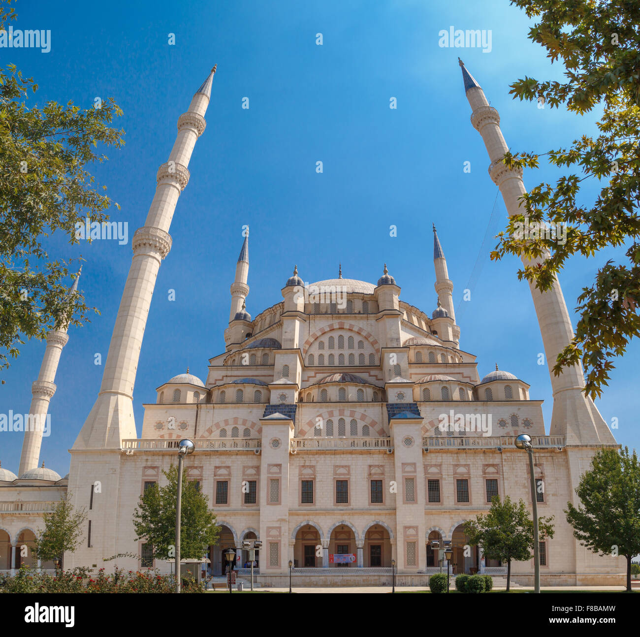 Exterior bottom view of Adana Sabanci Mosque, with six minarets, on ...