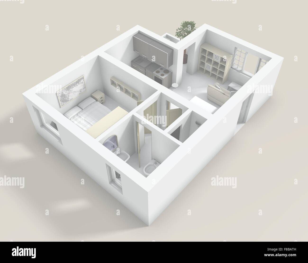 3d flat rendering with furniture Stock Photo - Alamy