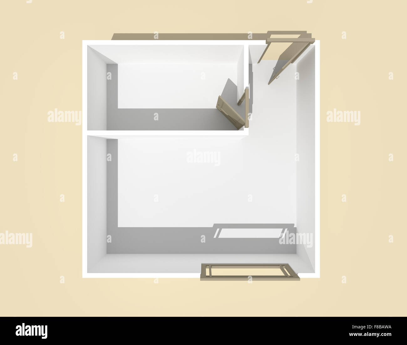 3d interior rendering perspective roofless view of empty hotel room ...