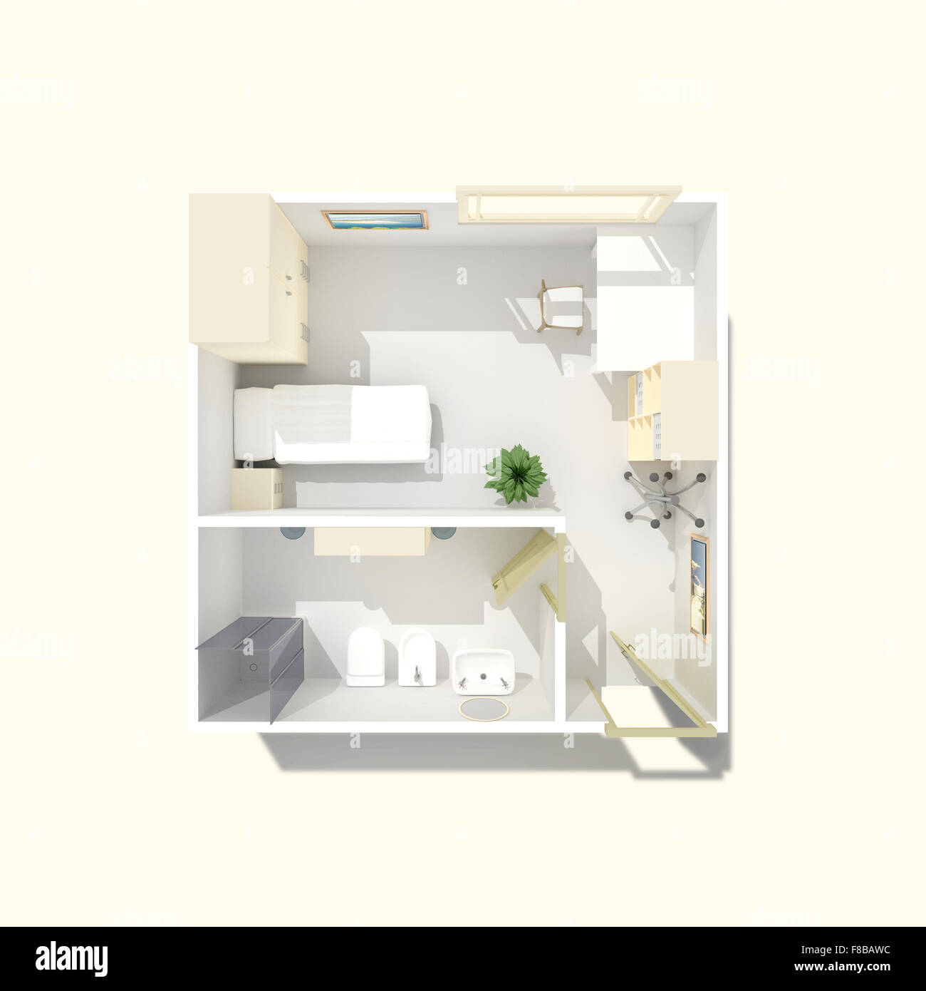 3D interior rendering of roofless Hotel room with furnishings Stock ...