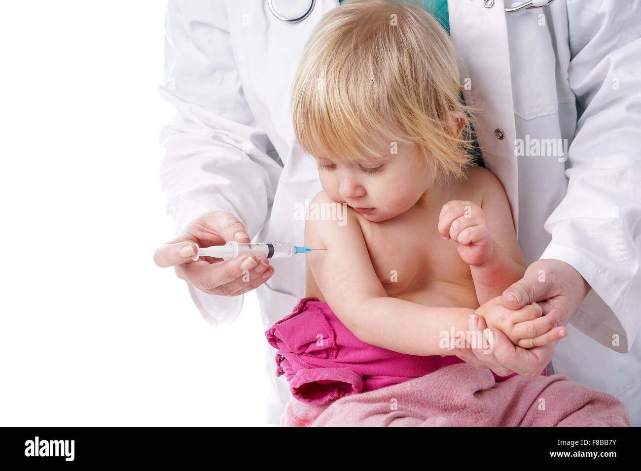 Doctor gives baby girl an injection. little girl is given an injection ...