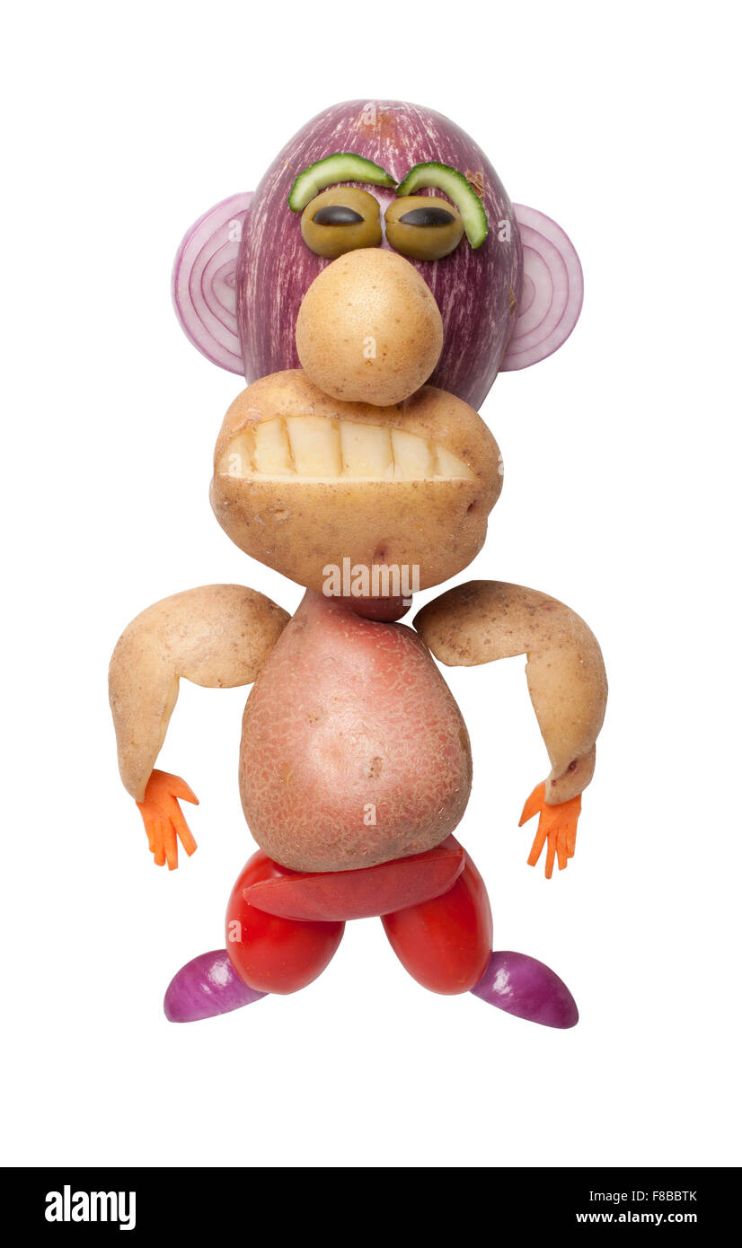 Funny strongman made of fresh vegetables on isolated background Stock ...
