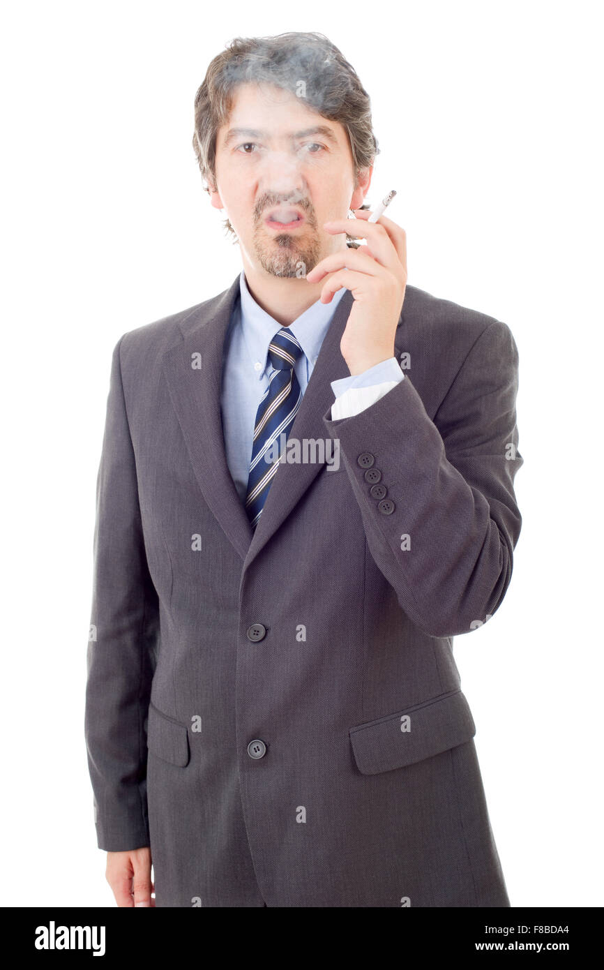 businessman smoking isolated on a white background Stock Photo - Alamy