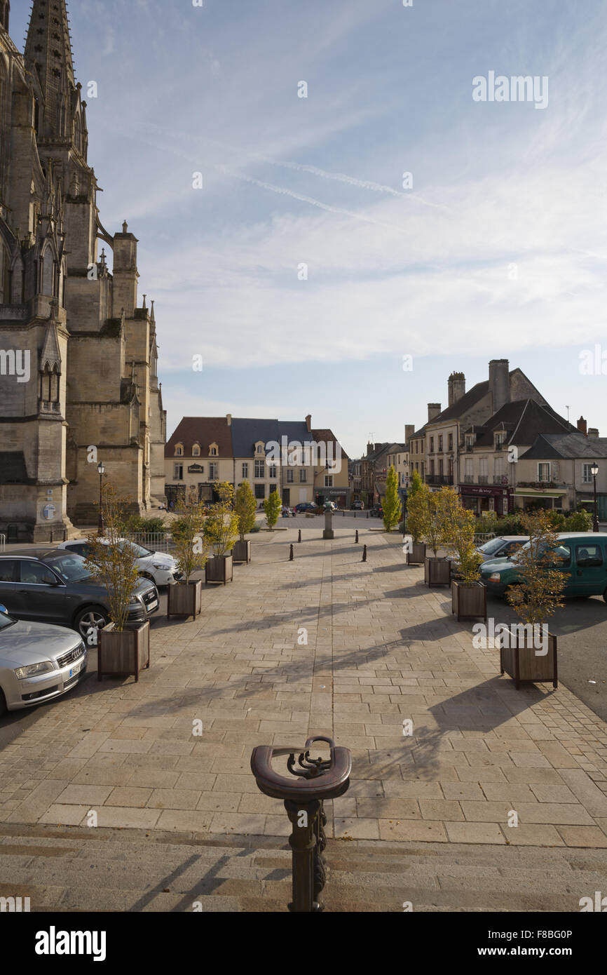 Street scene around the Gothic cathedral at Sees, Orne, Normandy ...