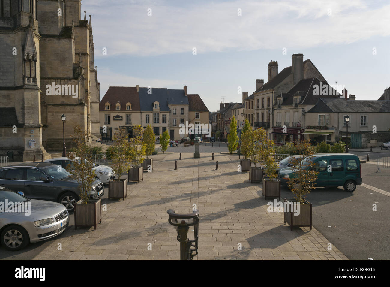 Street scene around the Gothic cathedral at Sees, Orne, Normandy ...