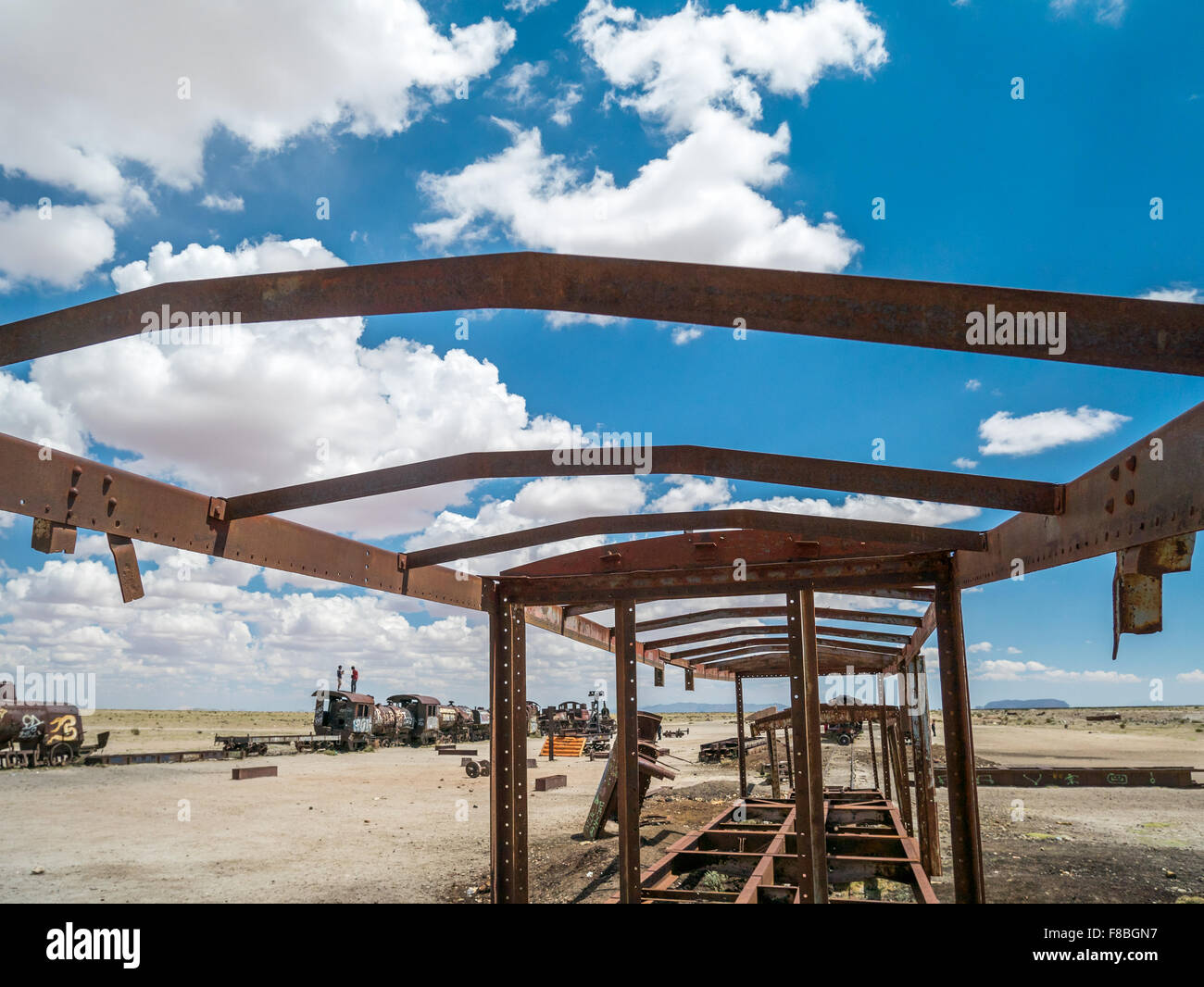 Vintage rusty train at the Train Cemetery in Uyuni desert, Bolivia ...