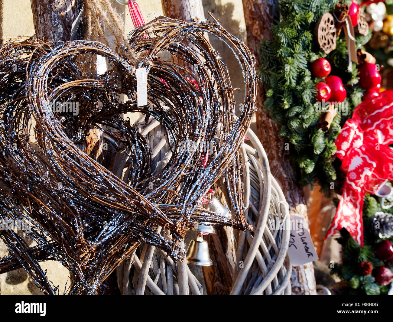 Woven willow Christmas decorations in a heart shape and other ...
