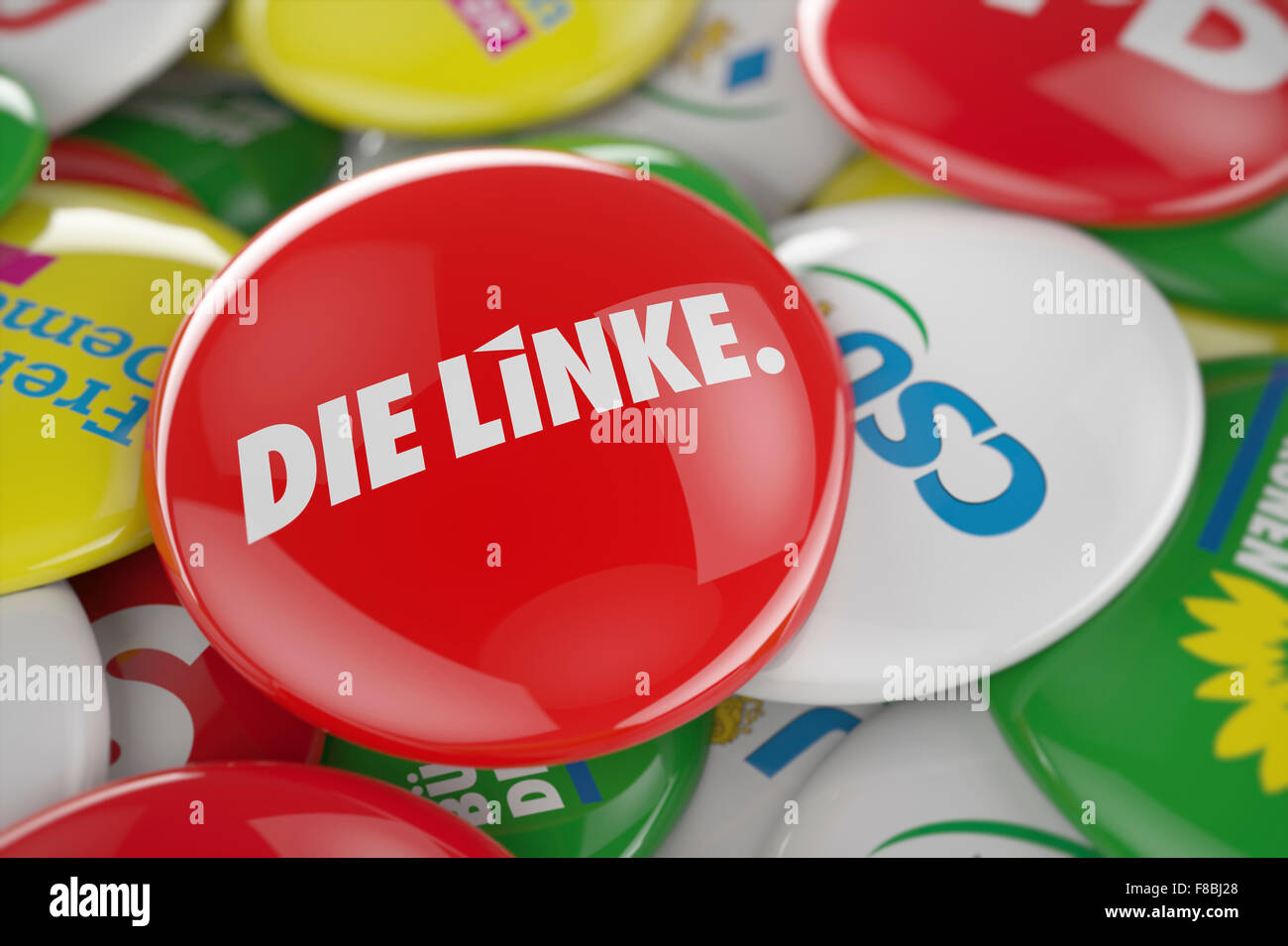 German political party Die Linke button in front between other ...