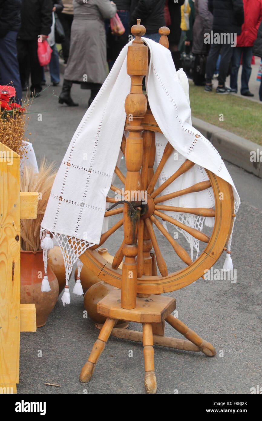 wooden wheel retro manufacturing made threads from wool and cotton at ...