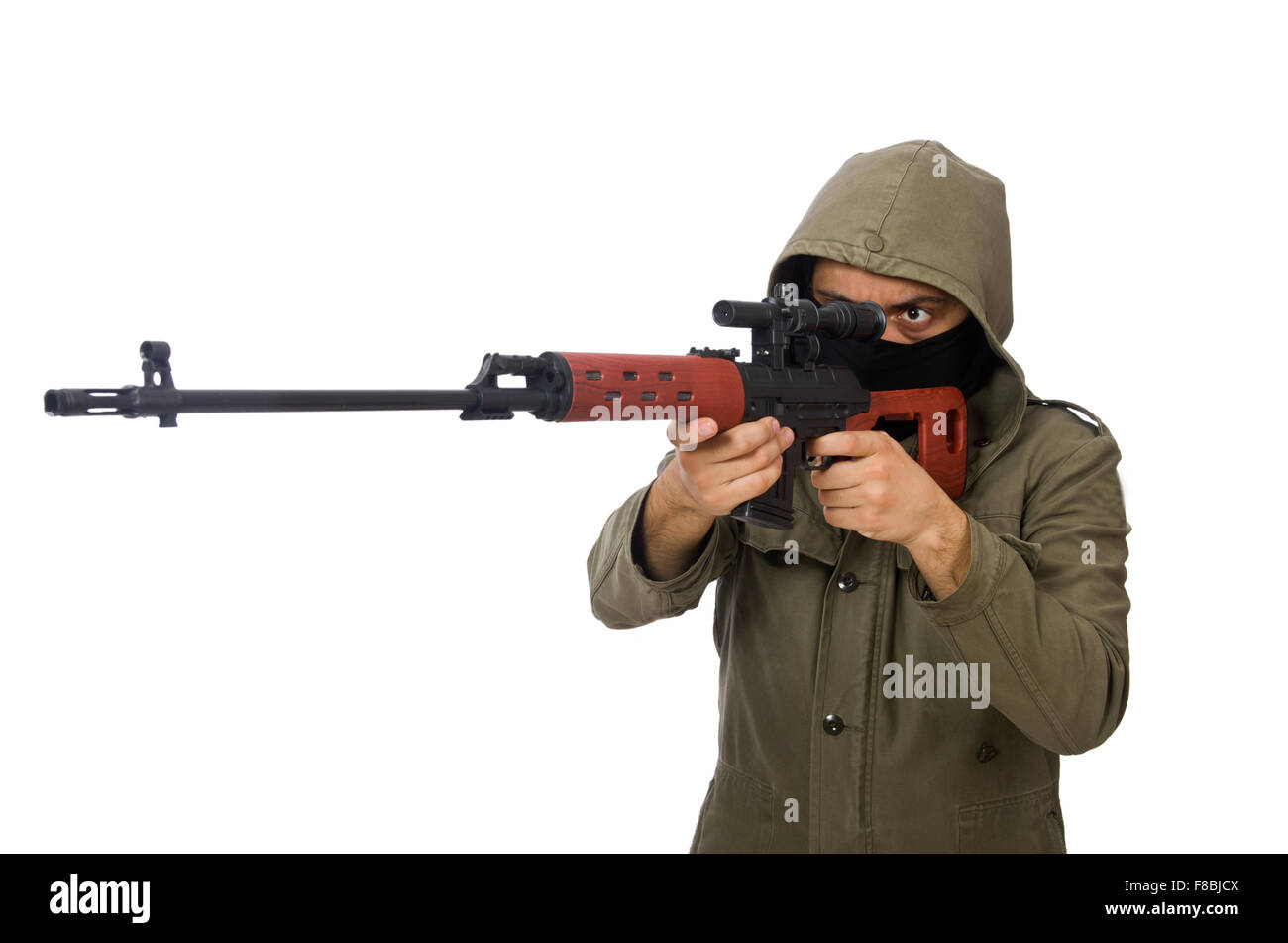 Man with a gun isolated on white Stock Photo - Alamy