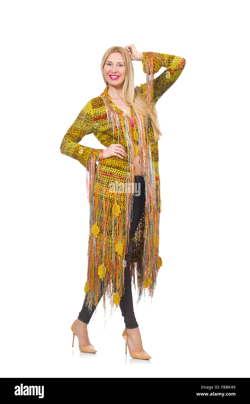 White woman in yellow jacket Cut Out Stock Images & Pictures - Alamy