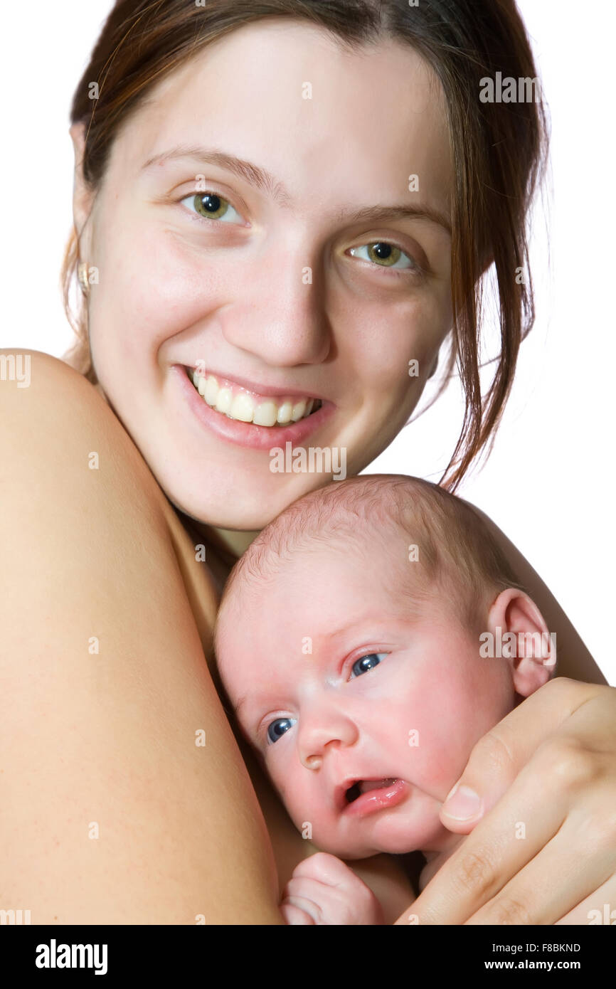 Woman with newborn baby, Isolated over white background Stock Photo - Alamy