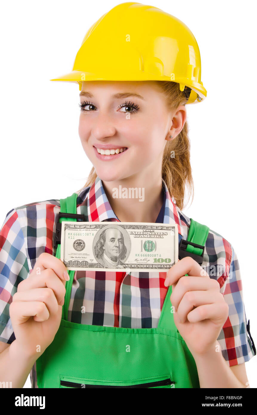 Female handyman in overalls isolated on white Stock Photo - Alamy