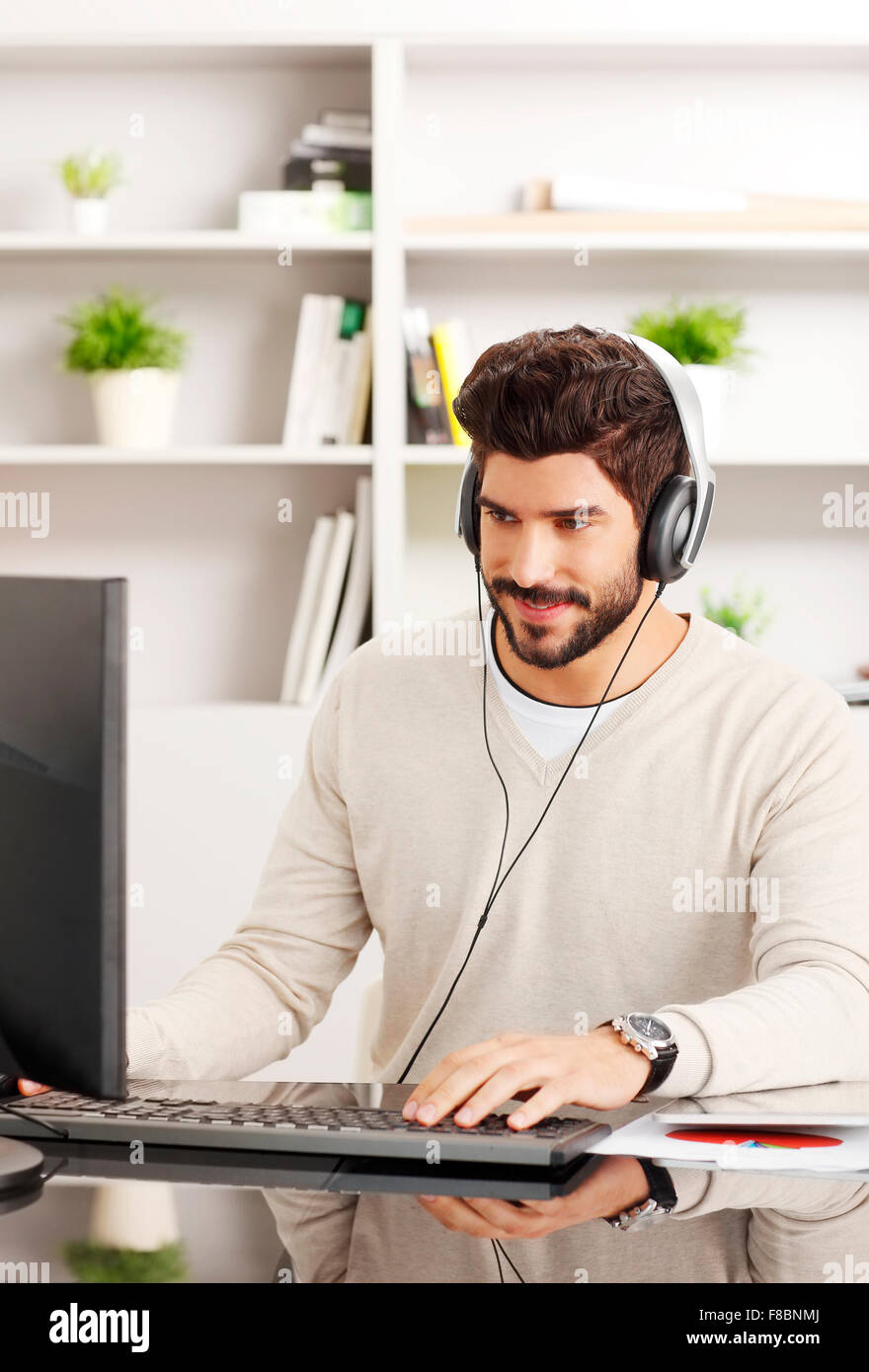 Creative man with headphone listening music Stock Photo - Alamy