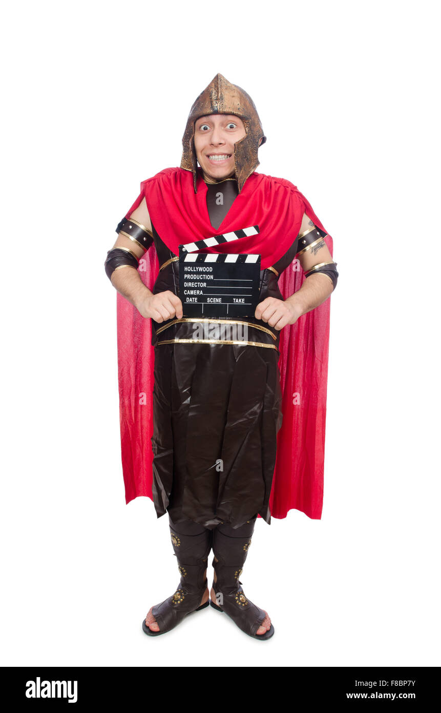 Gladiator with clapboard isolated on white Stock Photo - Alamy