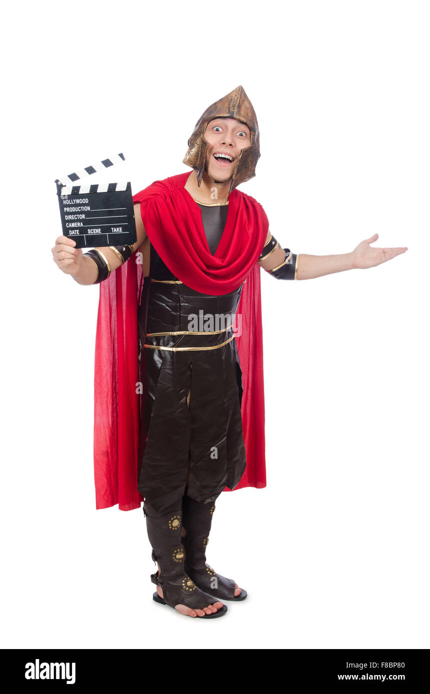 Gladiator with clapboard isolated on white Stock Photo - Alamy