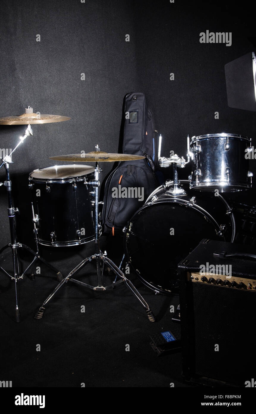 Set of musical instruments in club Stock Photo - Alamy