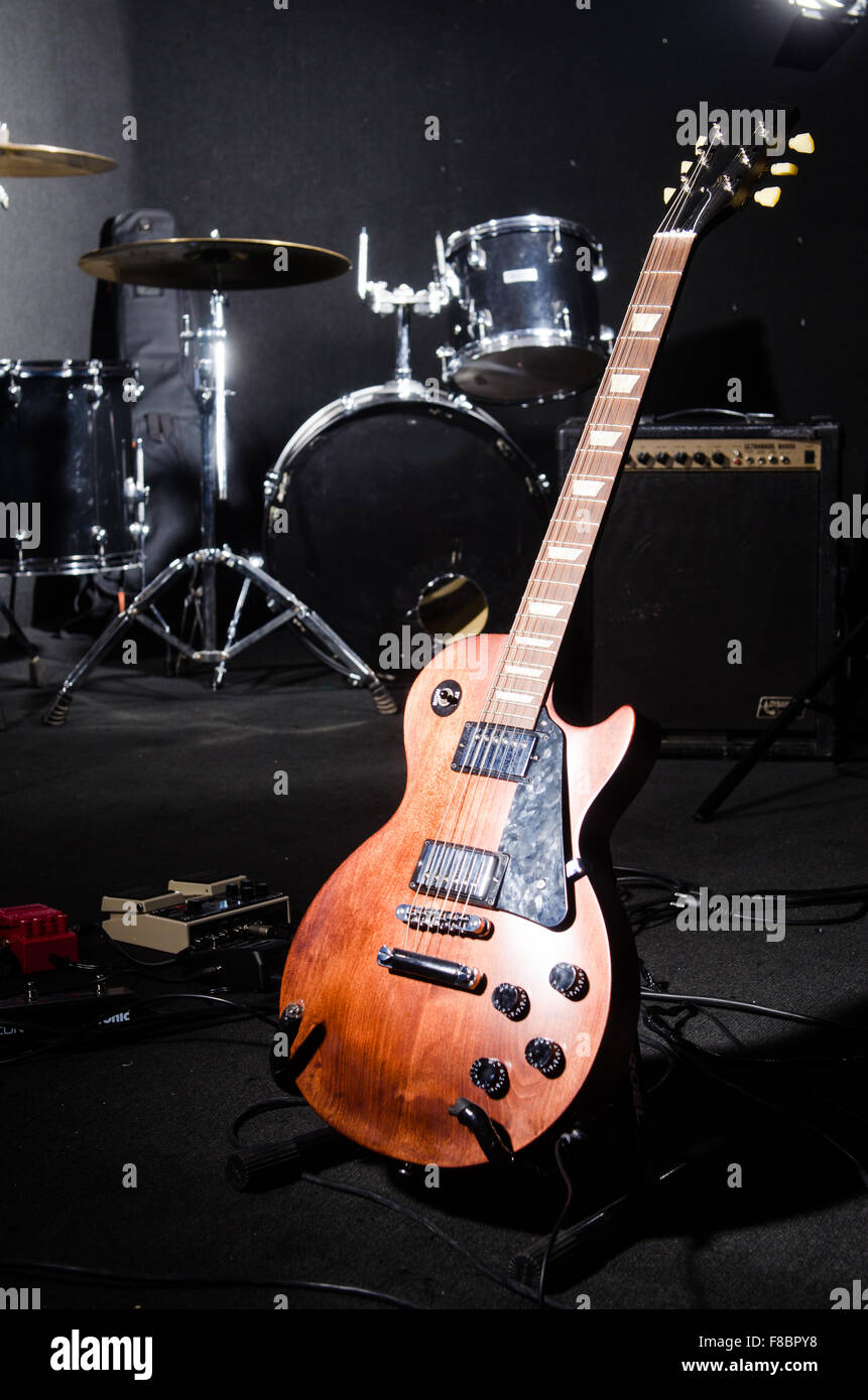 Set of musical instruments in club Stock Photo - Alamy