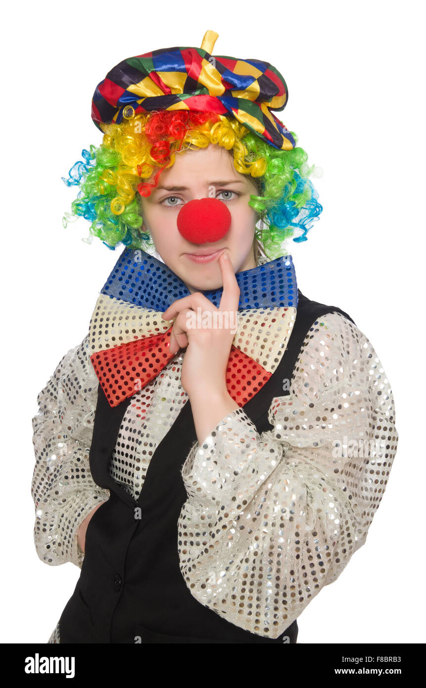 Female clown isolated on white Stock Photo - Alamy