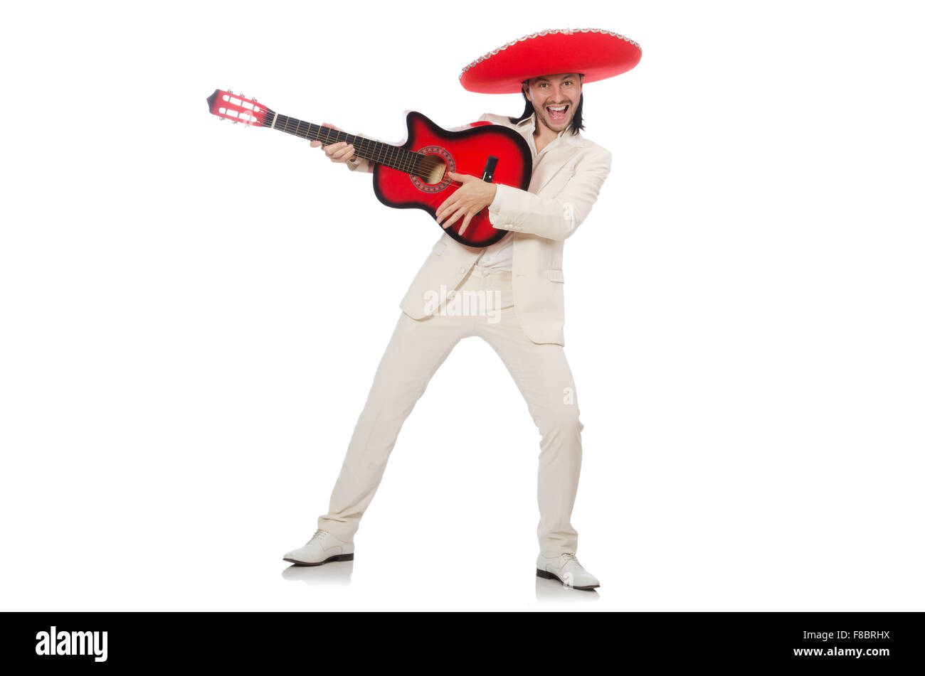 Mexican guitar player isolated on white Stock Photo - Alamy