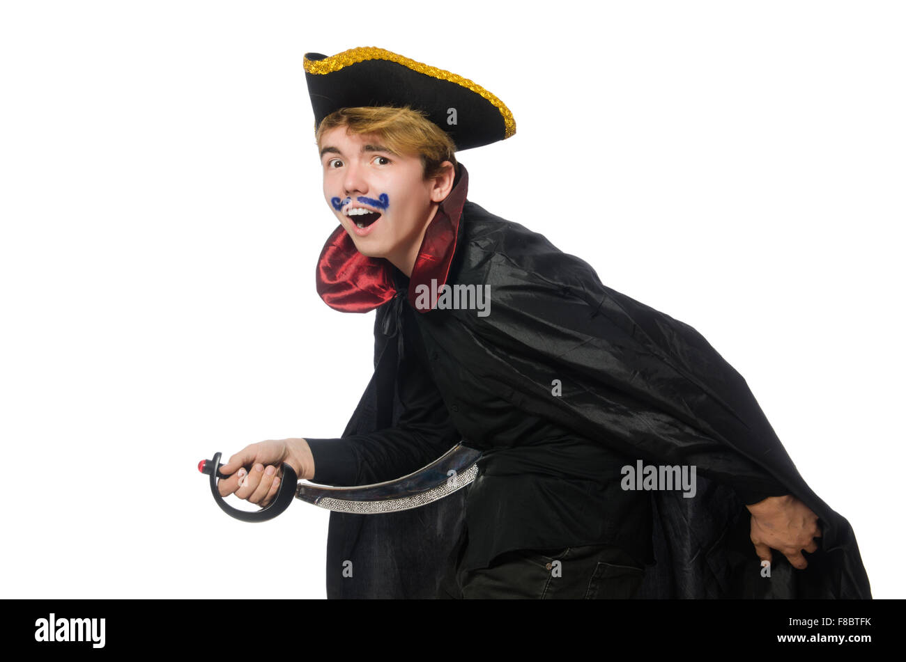 Young pirate holding sword isolated on white Stock Photo - Alamy