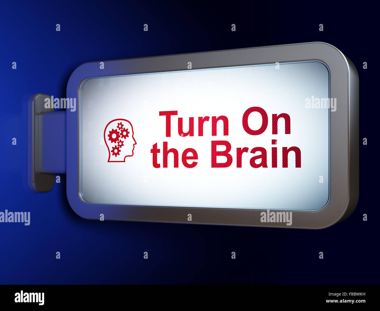 Education concept: Turn On The Brain and Head With Gears on billboard ...