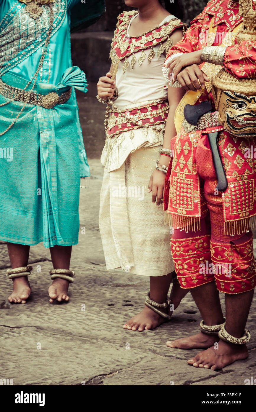 Artists wear traditional costume in Angkor temple,Siemriep, Cambodia ...