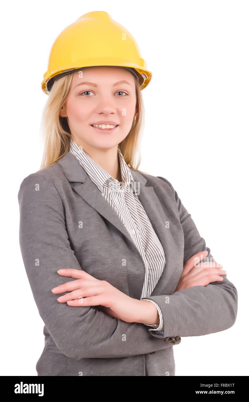 Construction employee isolated on white Stock Photo - Alamy
