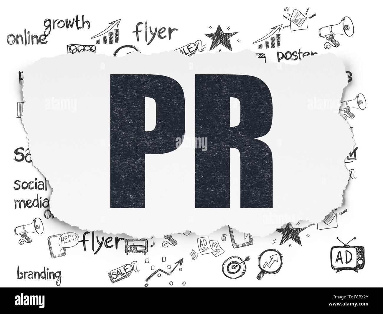 Advertising concept: PR on Torn Paper background Stock Photo - Alamy